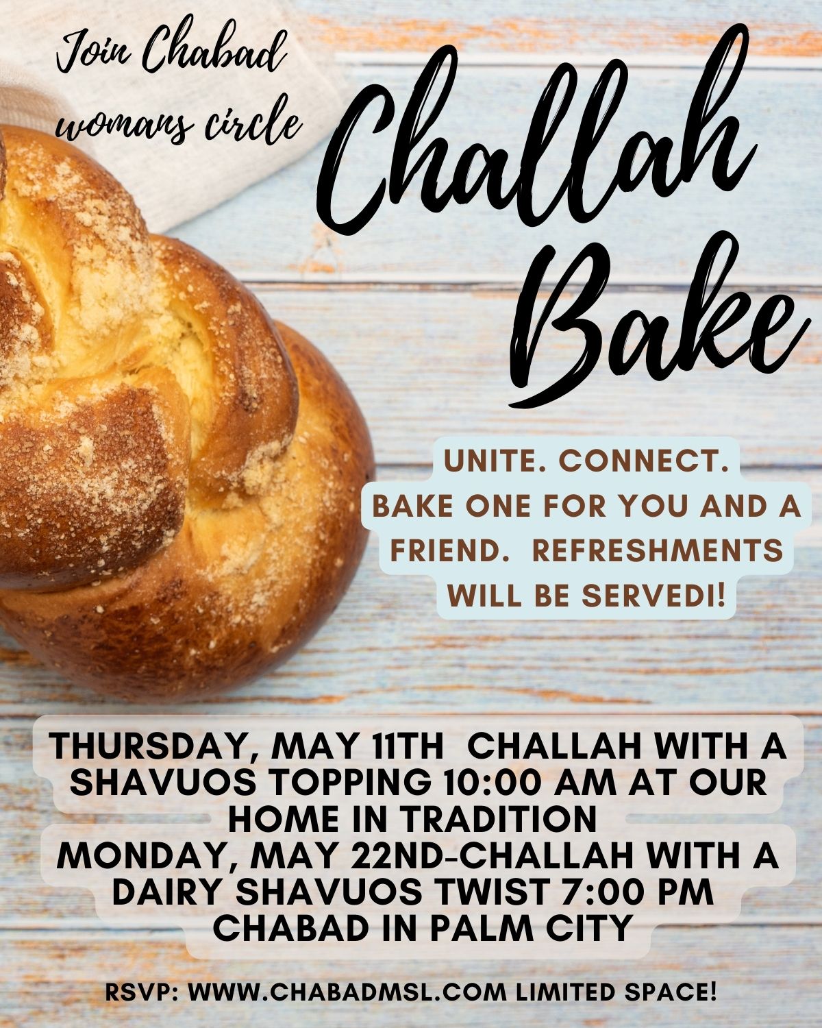 Women's Circle Challah Bake | Event Reservations | Chabad Jewish Center ...
